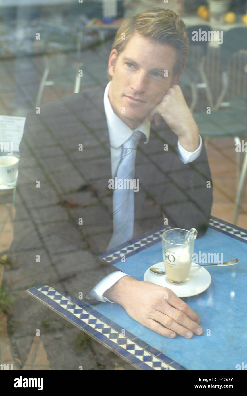 Cafe, view window, man, wait, half portrait, gastronomy, restaurant ...