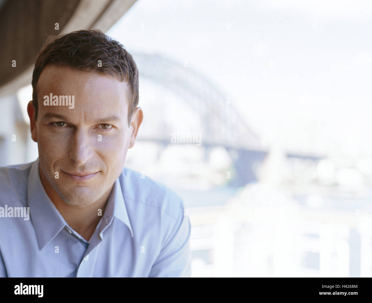 Office buildings, hall, glass front, man, portrait, business, business ...