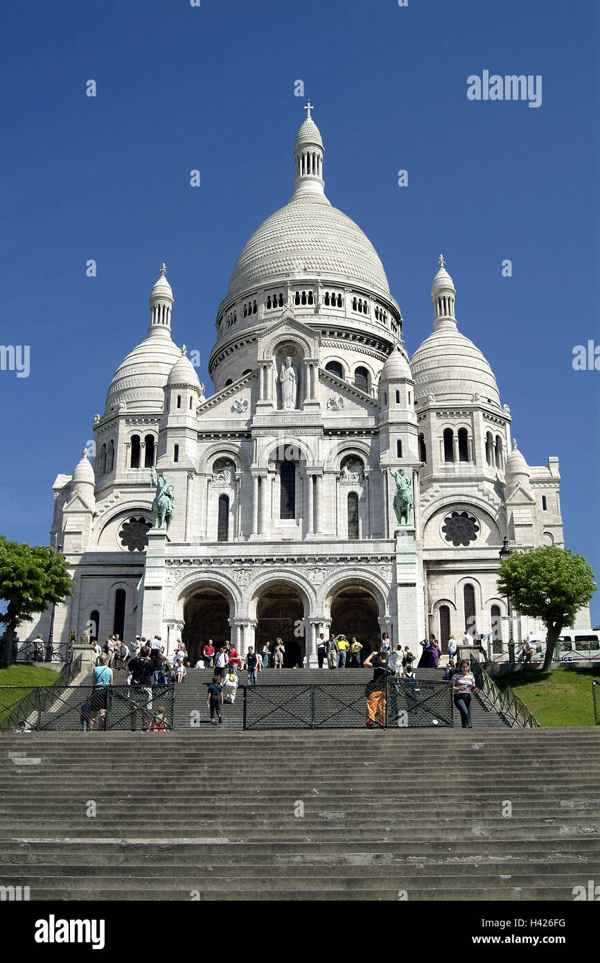 France, Paris, Montmartre, Sacré-Coeur, stairs, tourists, Europe, town ...