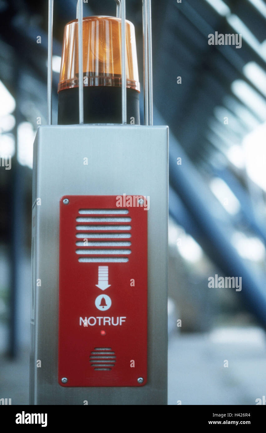 Bus stop, emergency call pillar, Europe, Germany, North Rhine ...