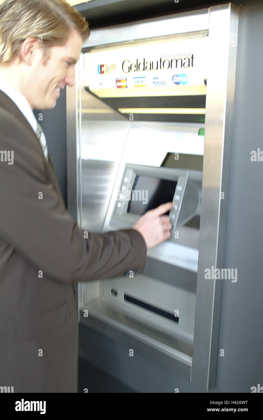 Bank, man, suit, bancomat, half portrait, side view, business, economy ...