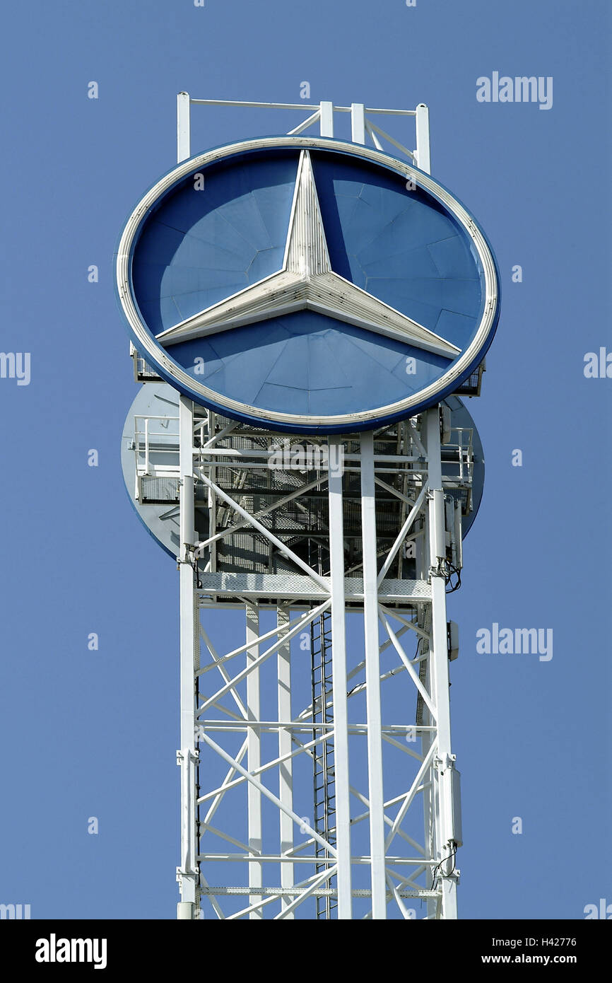 Advertising tower, company logo, Mercedes-Benz, DaimlerChrysler ...