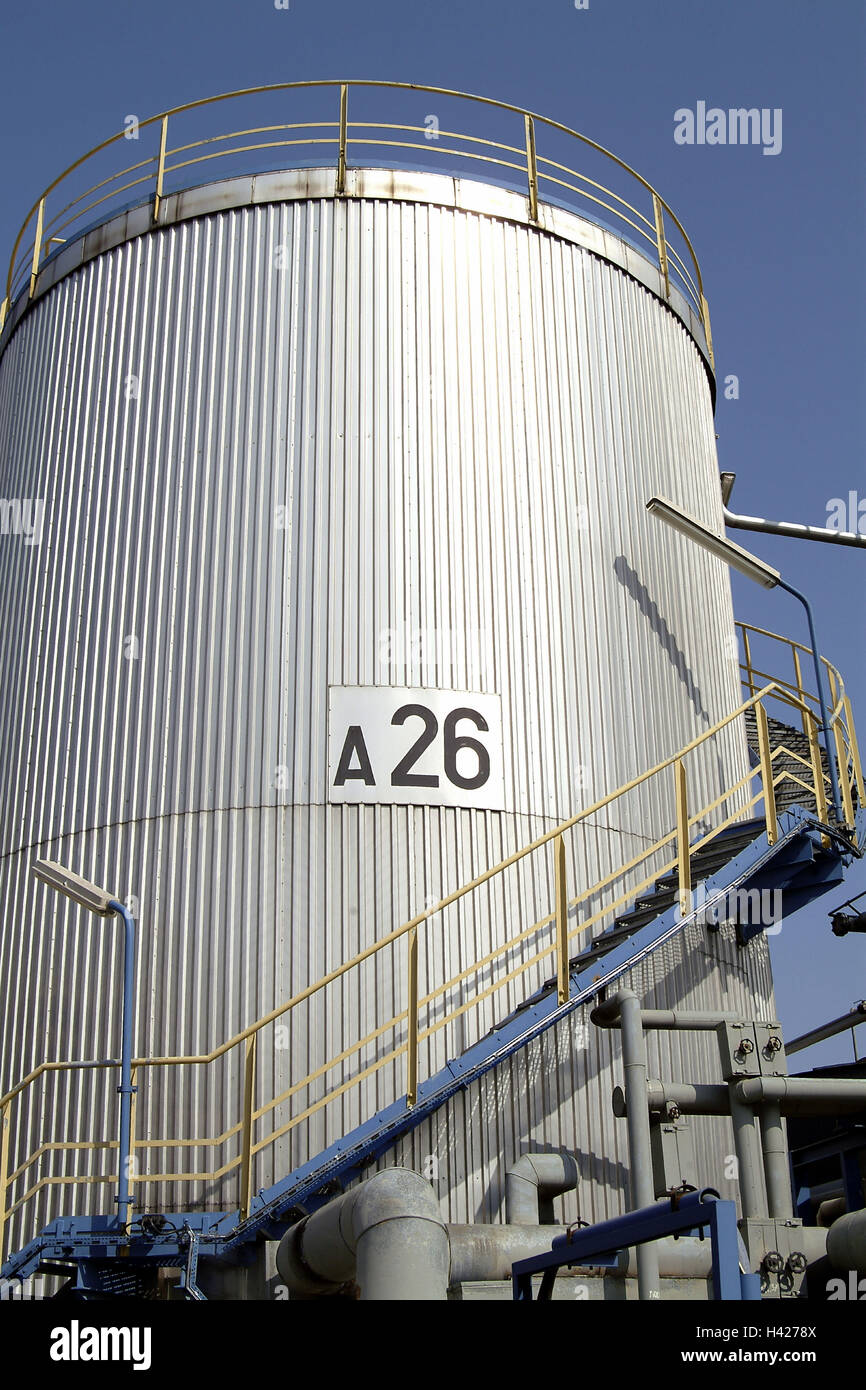 Refinery plant, detail, warehouse tank, outside stairs, petroleum ...