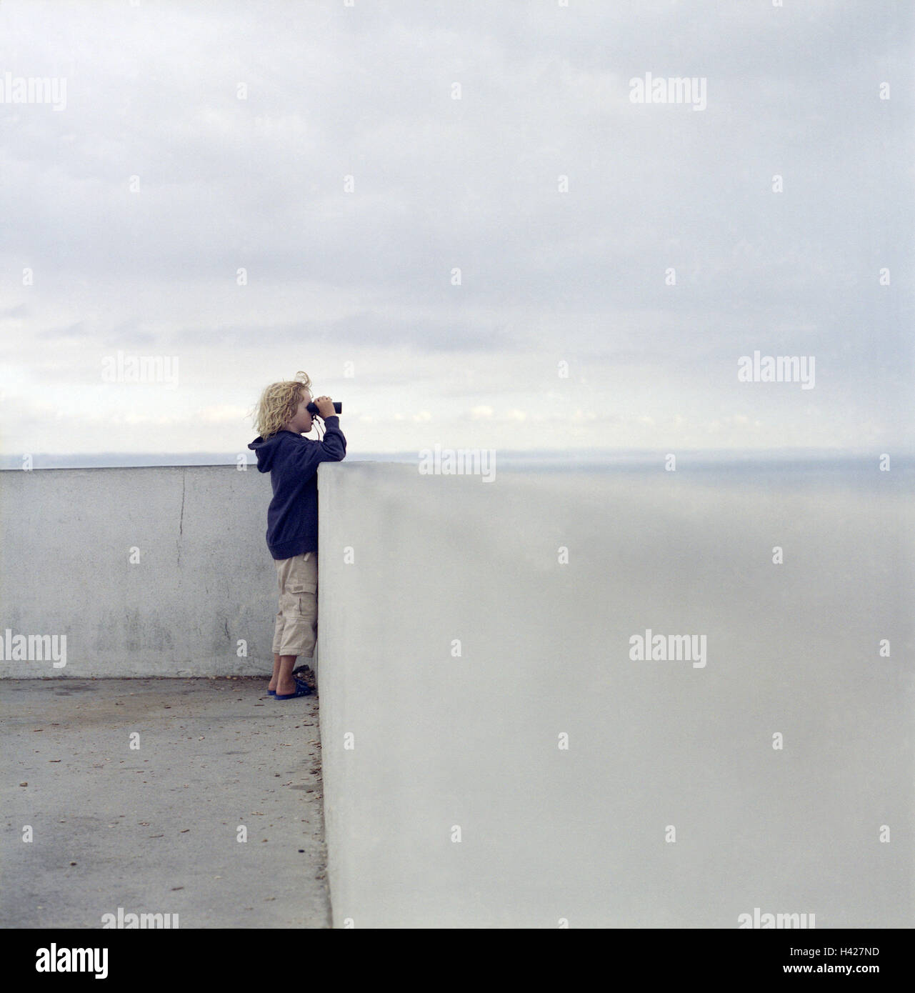 Overlook, boy, binoculars, Look distance Wall, child, 6-10 years, sea ...