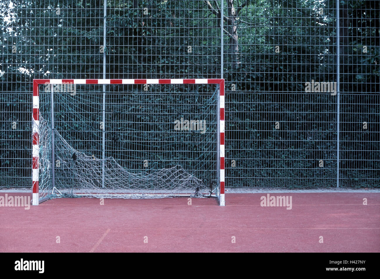 Playing field, gate, broken, damages Playground, tartan ground, ash ...