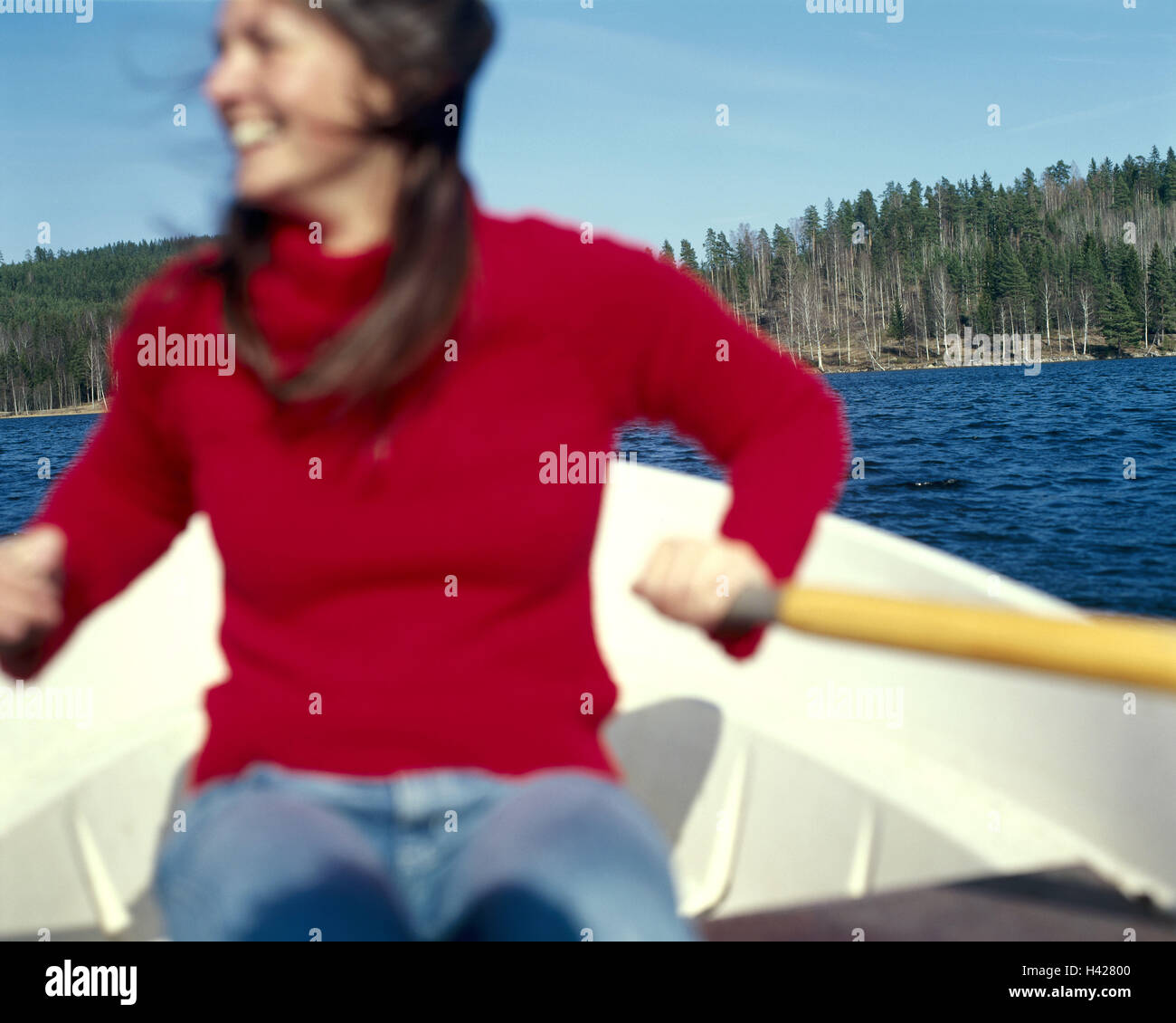 Sea, rowboat, woman, smiles, rows, Detail, fuzziness, 20-30 years, 25 ...