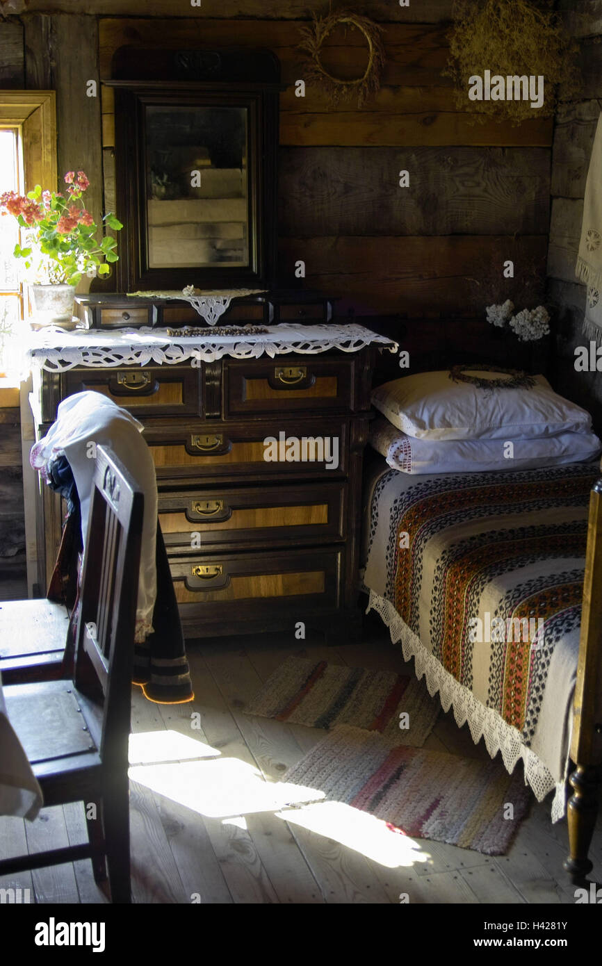 Latvia, Riga, open-air museum, wood house,, Interior equipment Europe ...