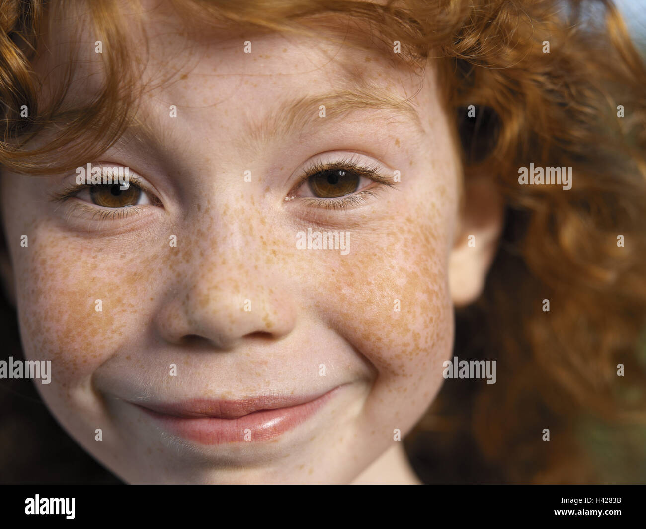 Child, girls, freckles, rehaired, smiles, cheerfully, mischievous ...