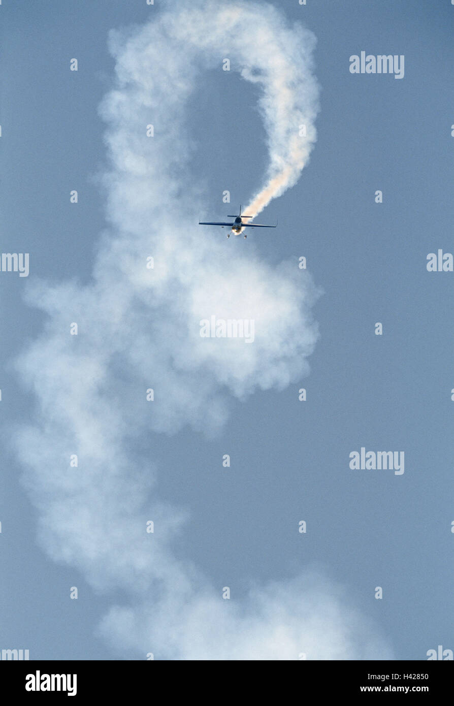 Flight show, stunt pilot, smoke, from below, aerobatics, air show ...