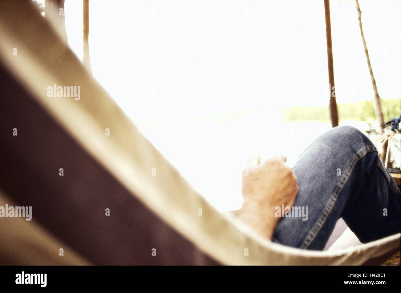 Hammock, man, detail, knees,, Hand, back light,, Recuperation ...