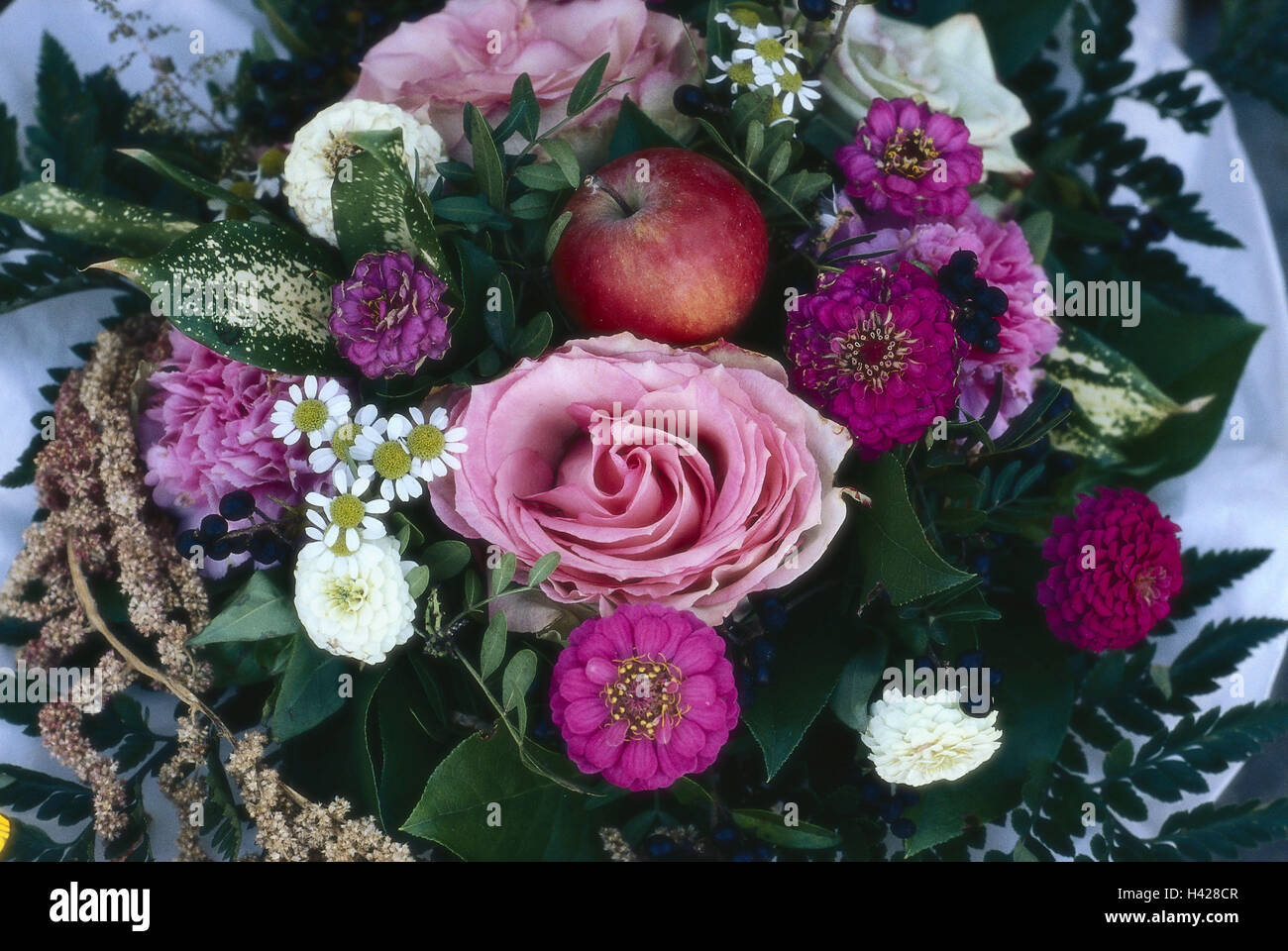 Flower bouquet, roses, carnations, apple, Detail, Plants, flowers ...