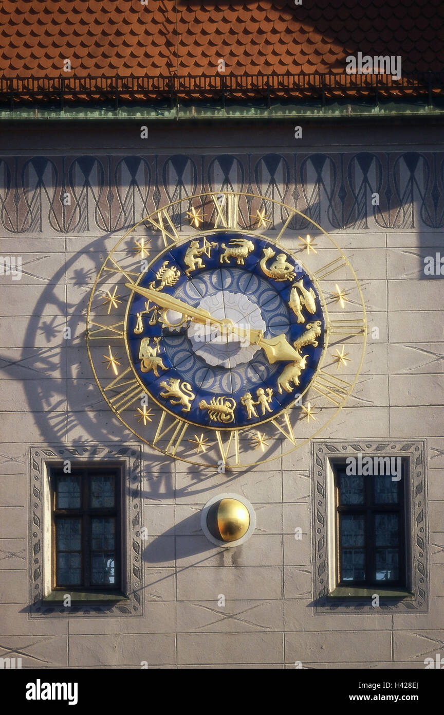Germany, Upper Bavaria, Munich, Old town hall, facade, detail, Tower ...