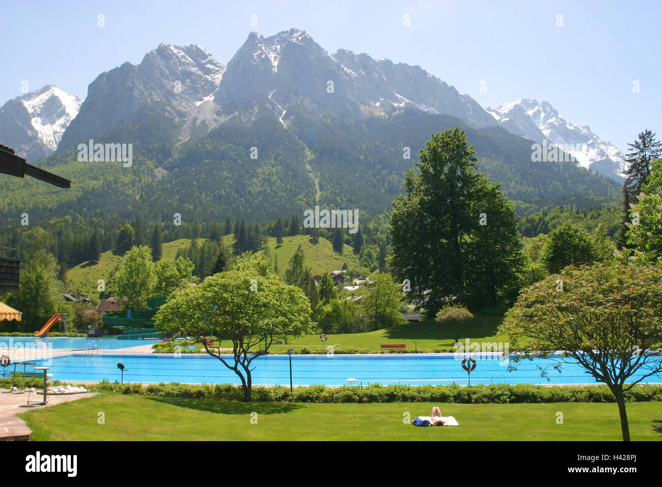Germany, Bavaria, Grainau, outdoor swimming pool, Upper Bavaria ...