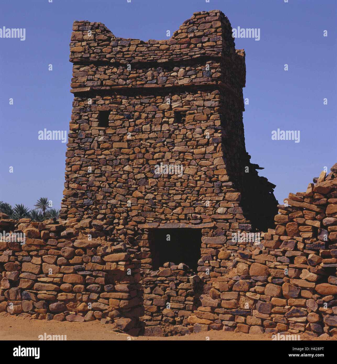 Mauritania, region Adrar, Ouadane, Old Town, old mosque, minaret ...