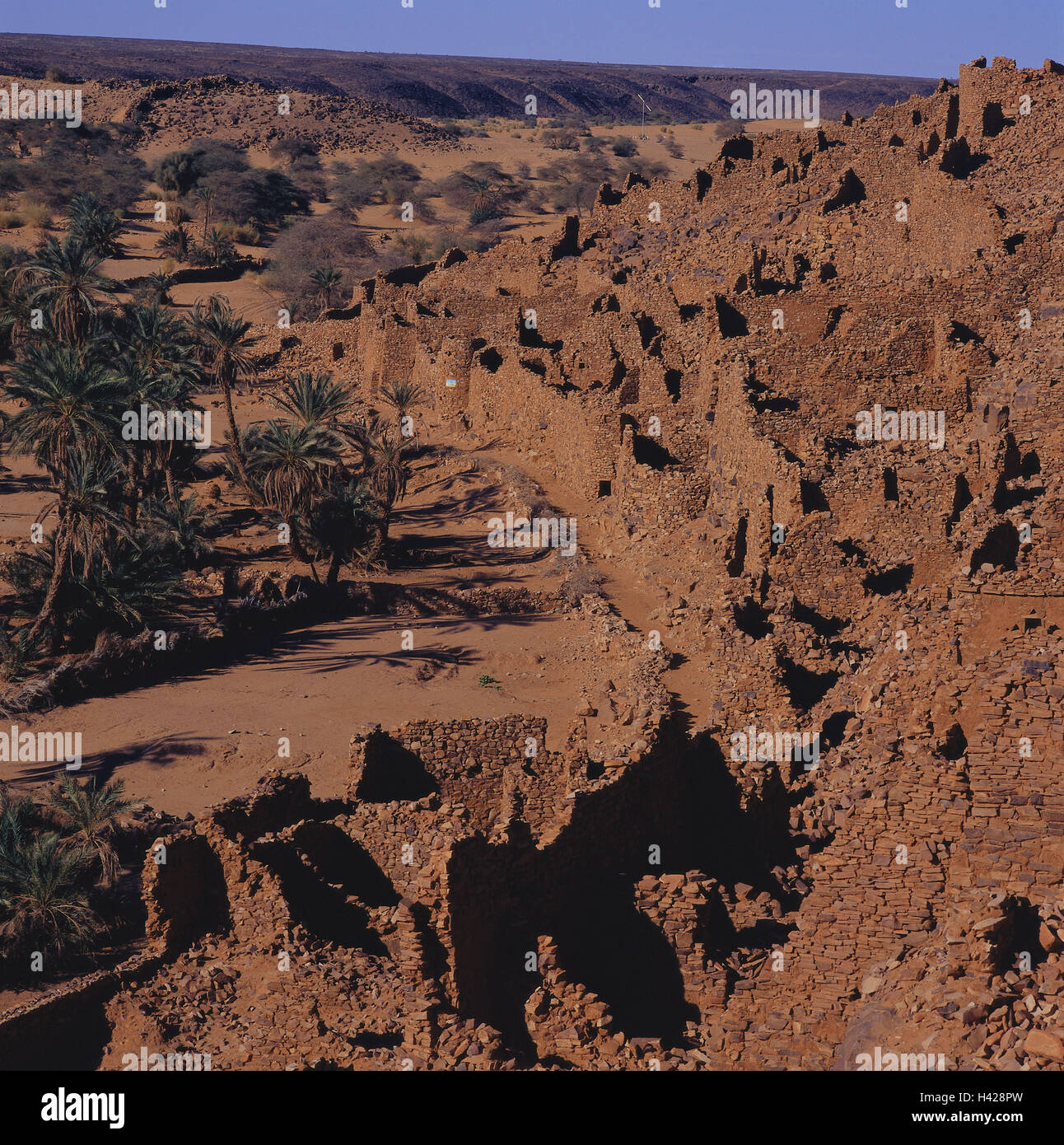 Mauritania, region Adrar, Ouadane, Old Town, palms, ruin, defensive ...