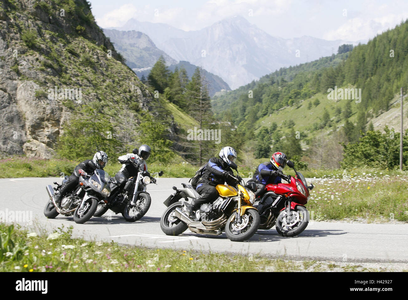 Motorcycles, 4th formation, alp scenery Stock Photo - Alamy