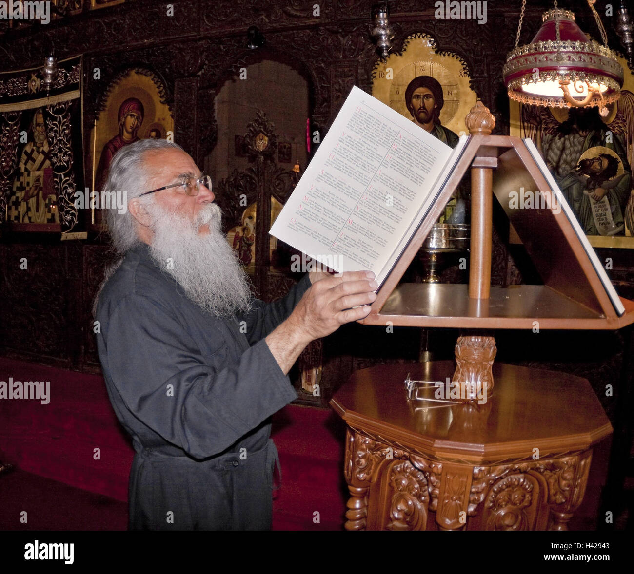 Cyprus, Greek part, monastery of Agia Moni, church, priest Stock Photo ...