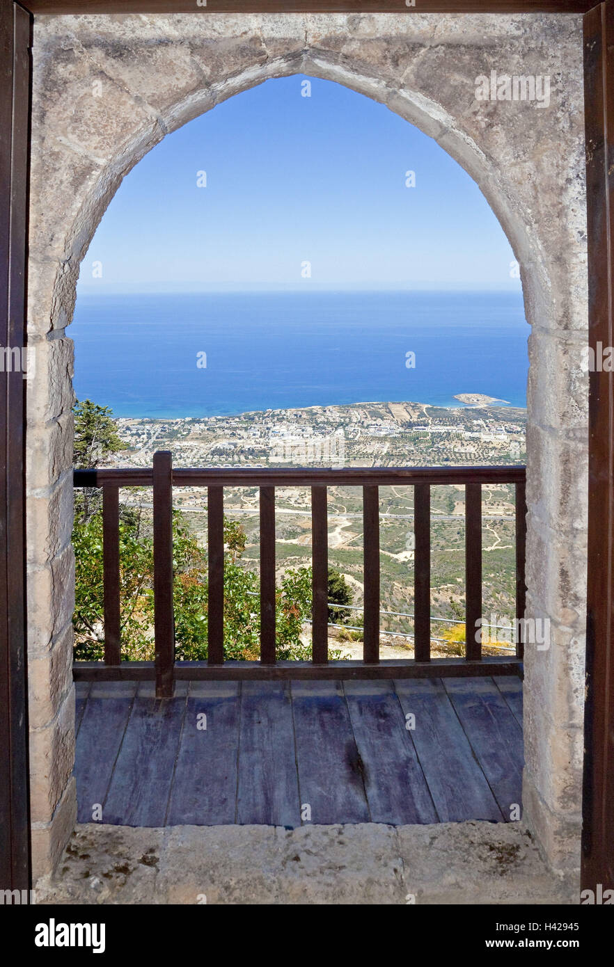 Cyprus, Kyrenia, ruin of St. Hilarion, Balcony, Sea View Stock Photo ...