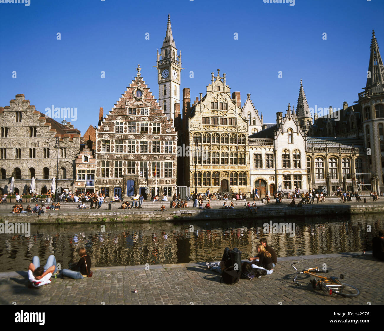 Belgium, to Ostflandern, Ghent, Graslei, gabled houses, river Leie ...