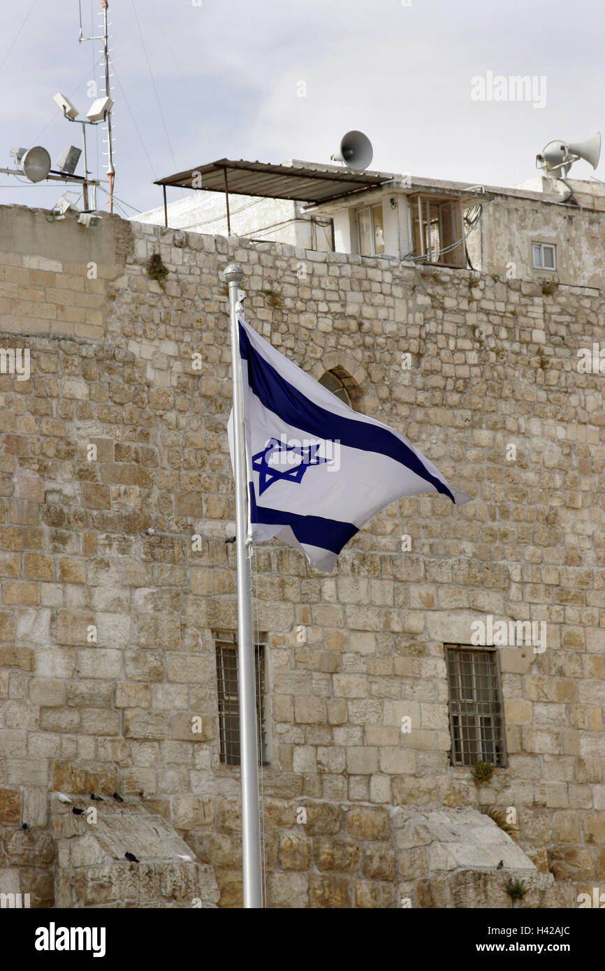 Israel, Jerusalem, defensive wall, national flag, flag, Stone wall, the ...