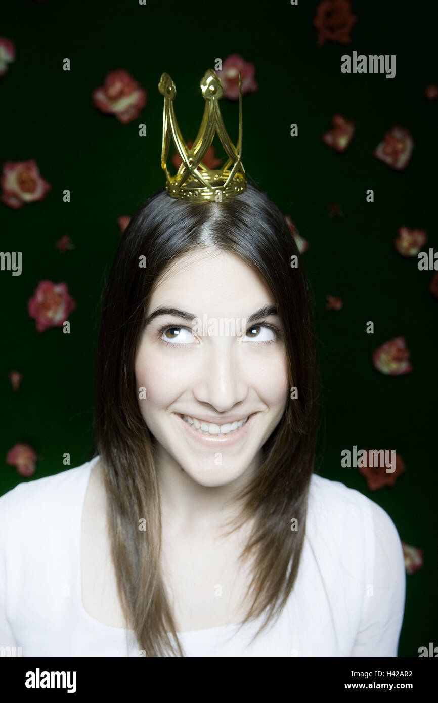 Woman, smiling, look up, costume, princess, crown, portrait, model ...