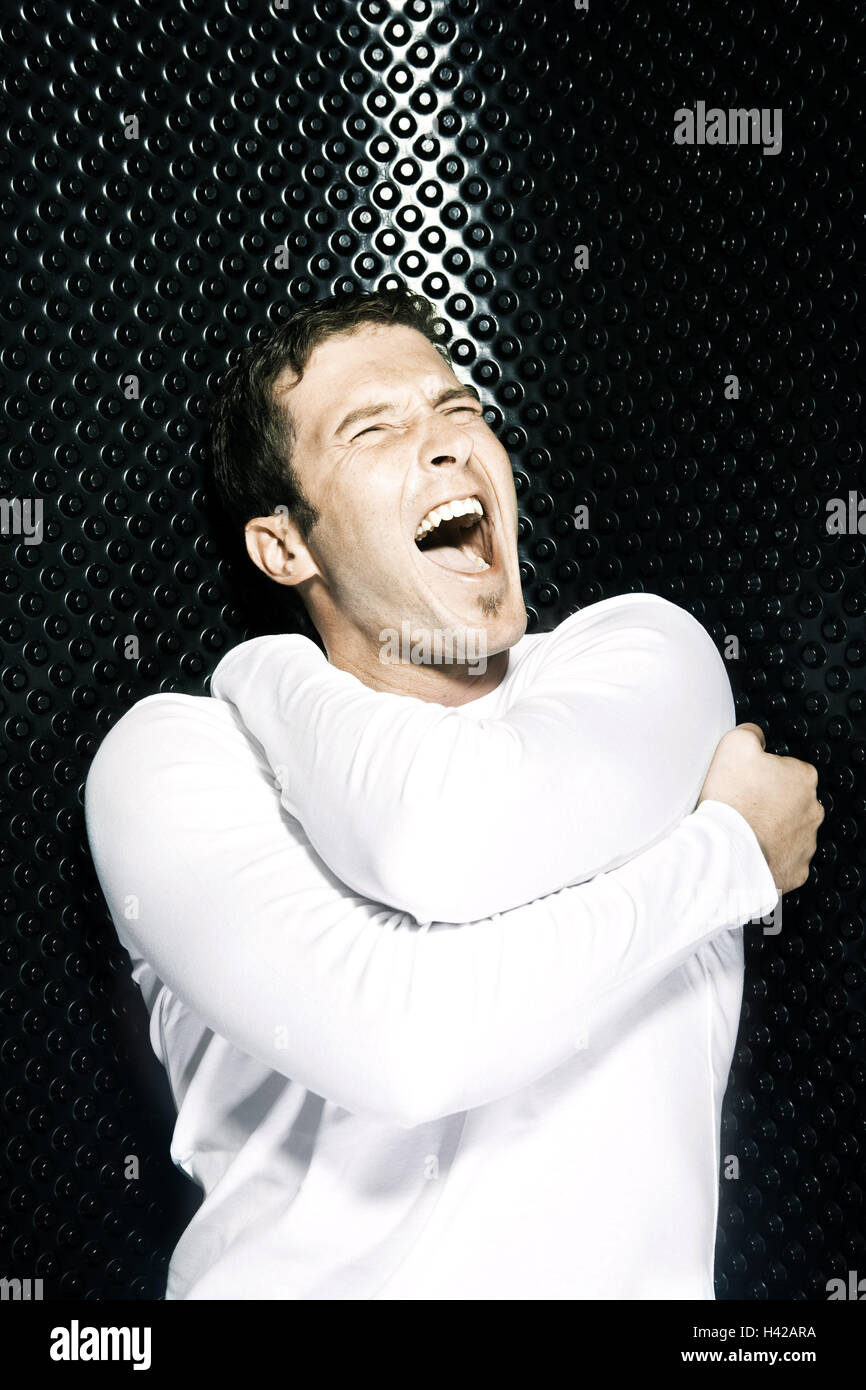 Man, aggression, yells, gesture, half portrait, model released Stock ...