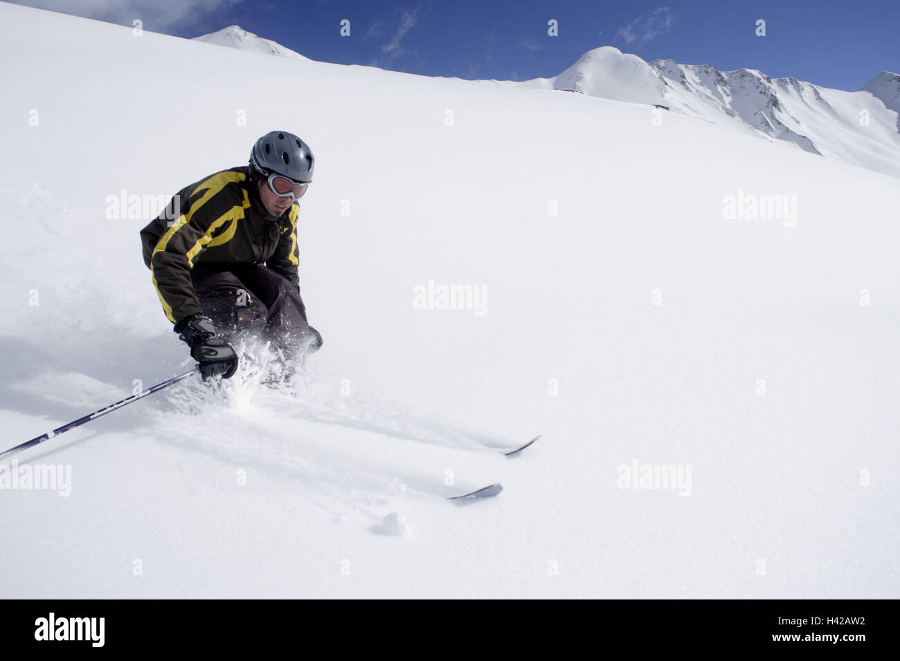 Austria, Tyrol, Serfaus, ski runway, skier, side view, snow, model ...