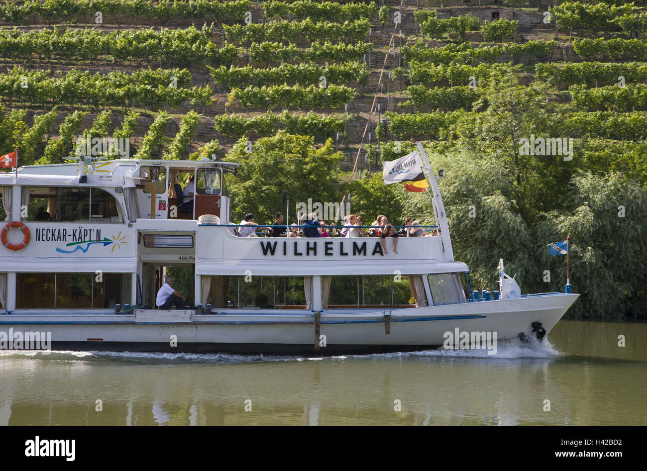 Germany, Baden-Wurttemberg, Stuttgart, the Neckar, holiday ship Stock ...