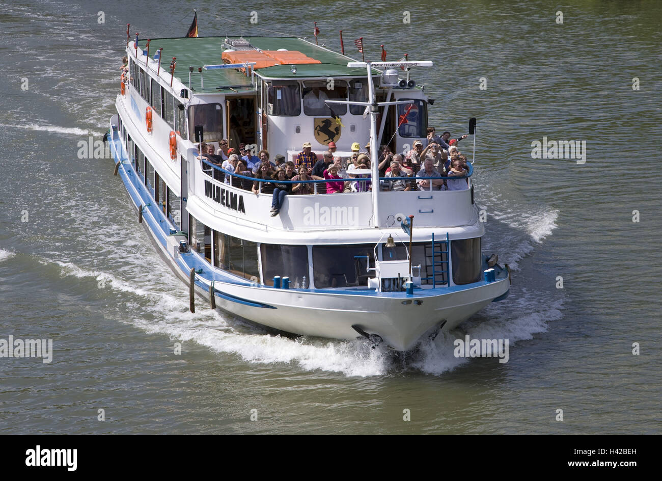 Germany, Baden-Wurttemberg, Stuttgart, the Neckar, holiday ship Stock ...