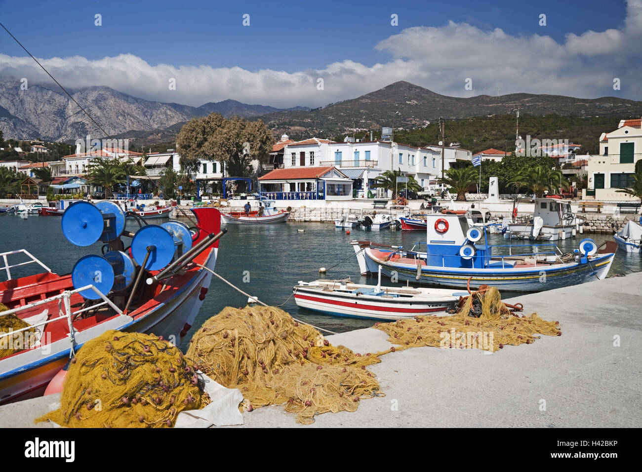 Fishing harbour Marathokampos, island Samos, Mediterranean island ...