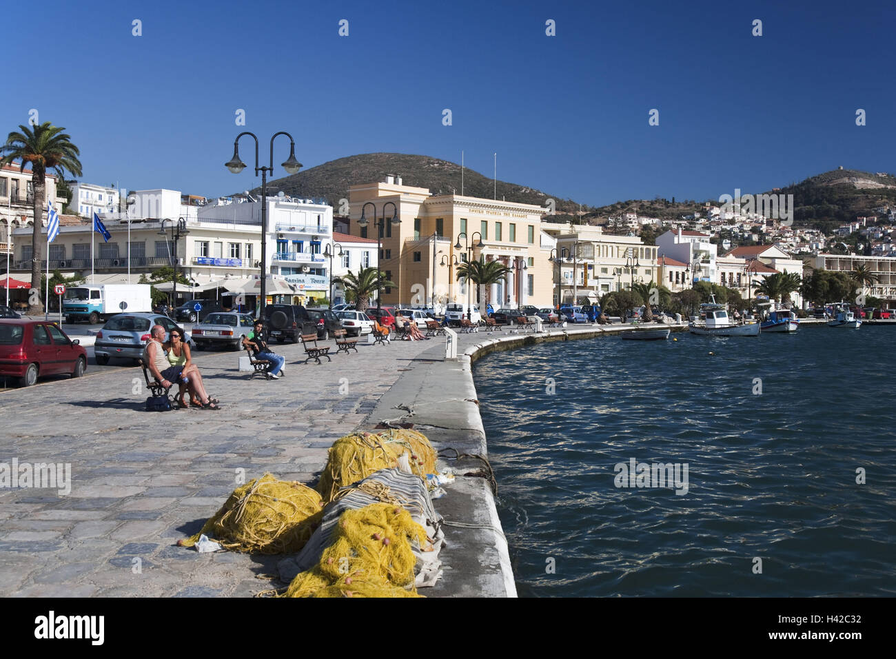 Harbour promenade, Samos town, Vathi, island Samos, Mediterranean ...
