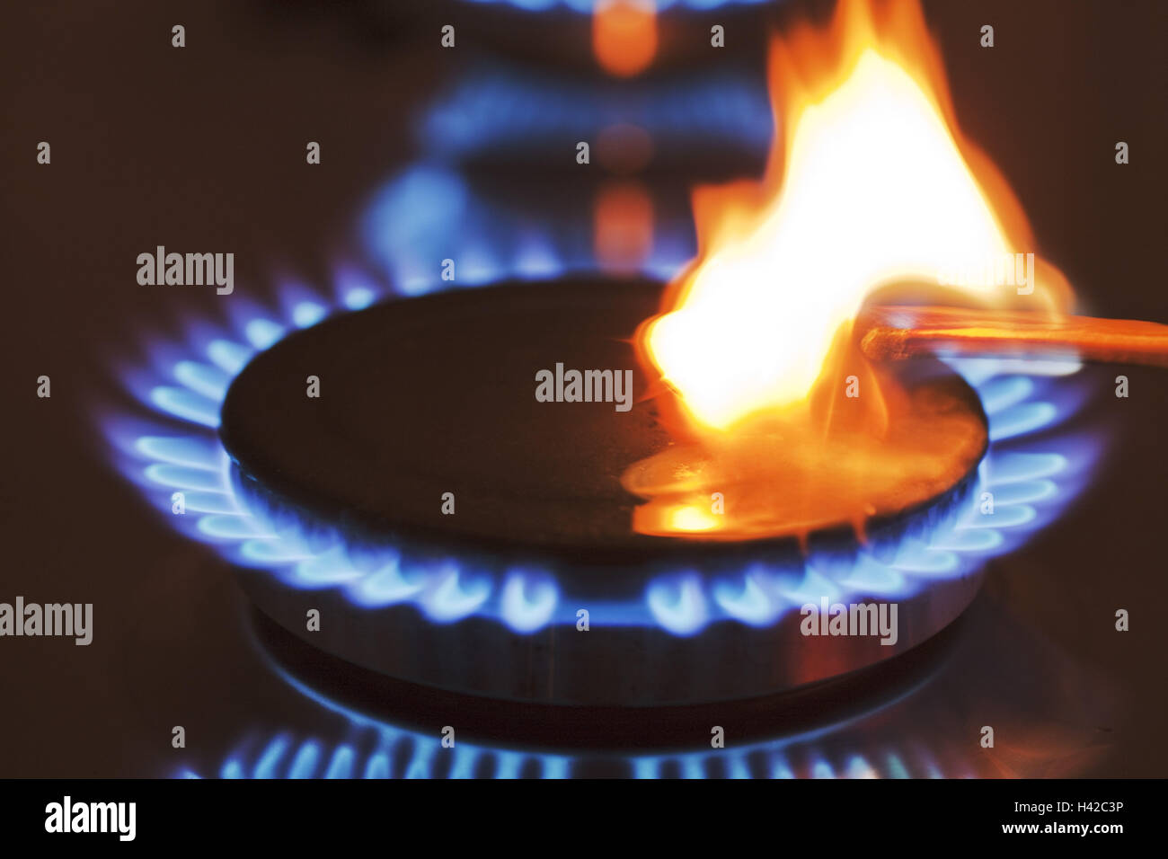 Match, gas flame, culinary focus, gas range, detail Stock Photo - Alamy