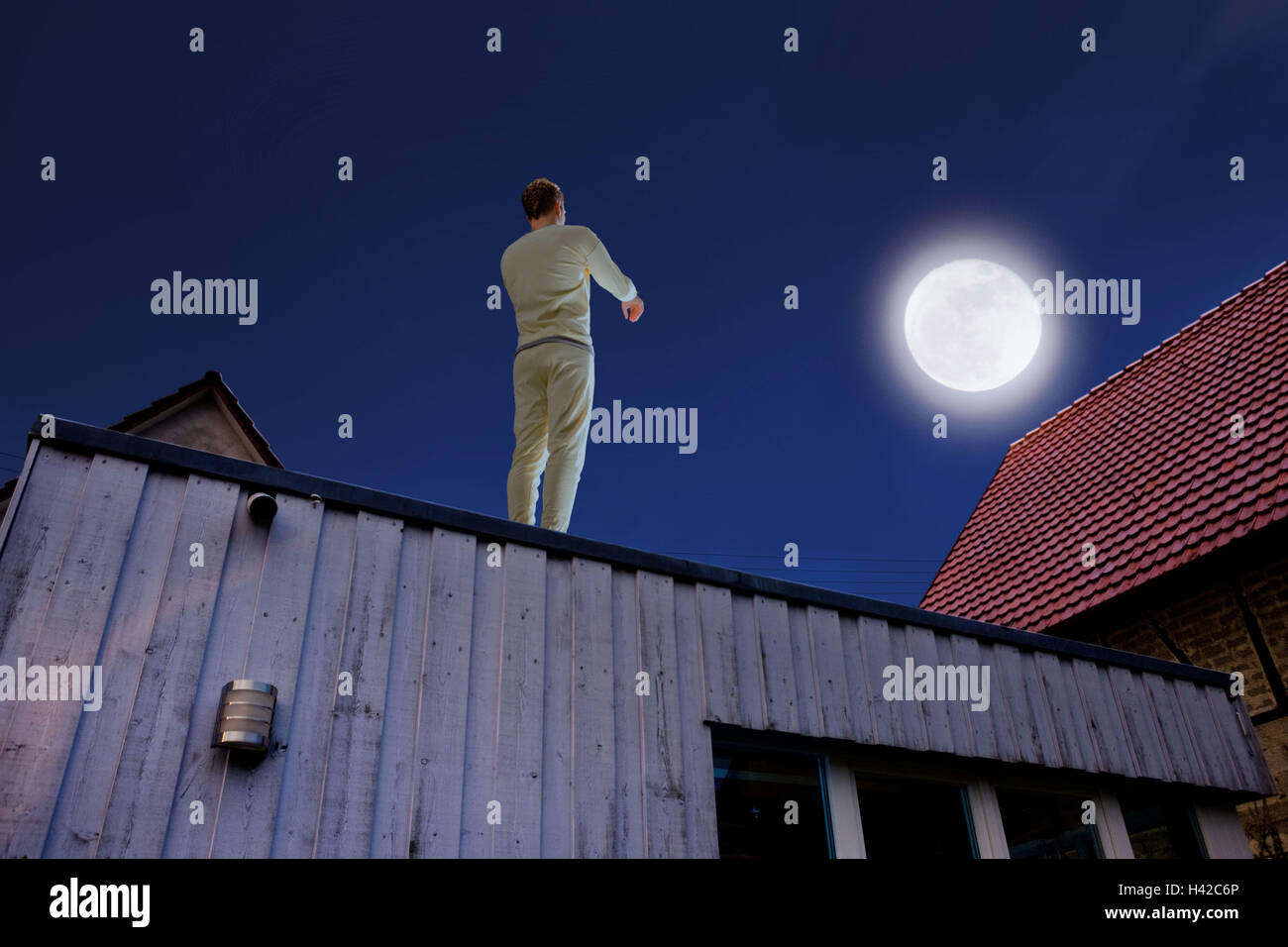 Sleepwalkers on flat roof, evening, sleep disturbance, sleepwalk, at ...