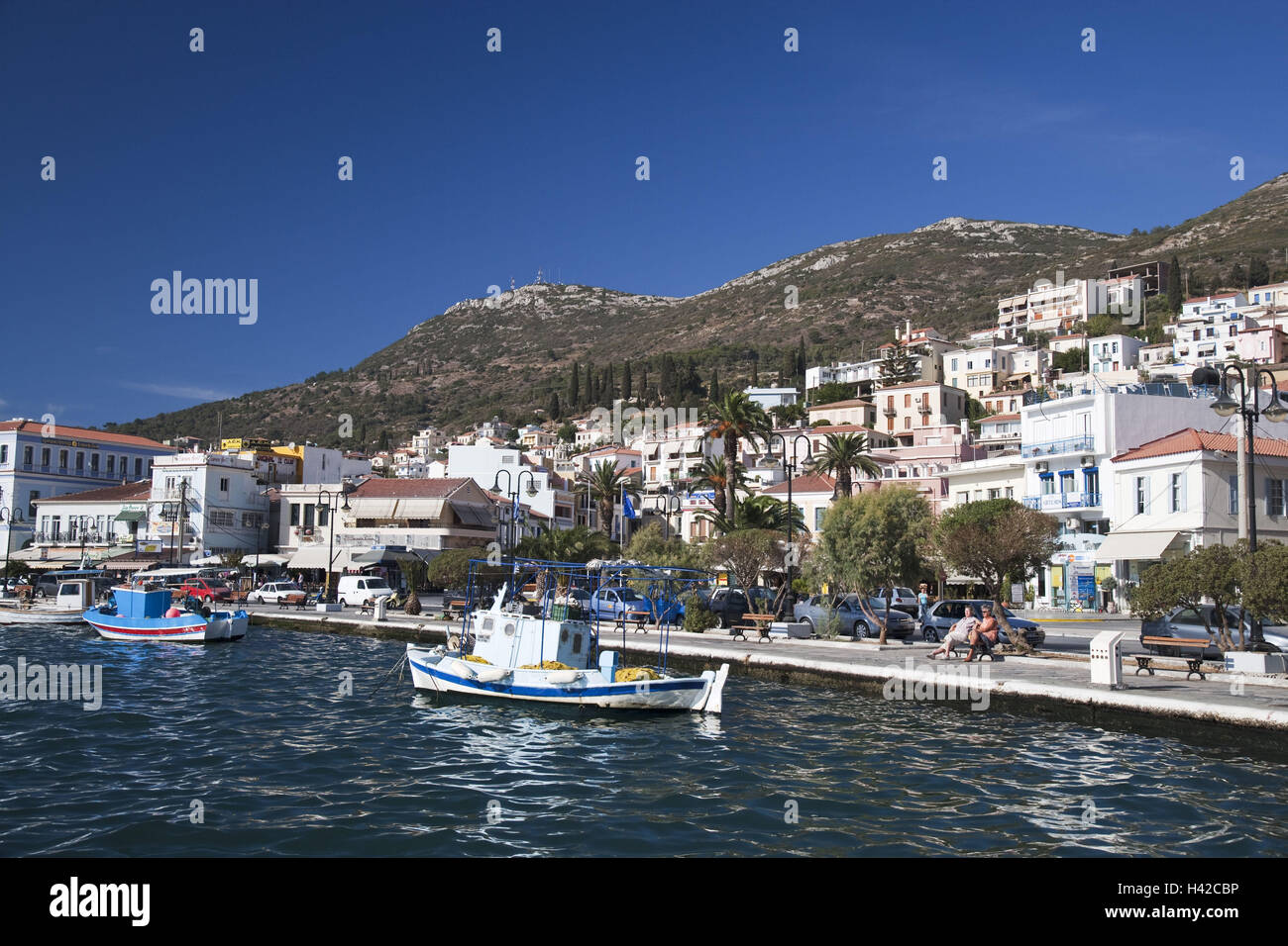 Harbour promenade, Samos town, Vathi, island Samos, Mediterranean ...