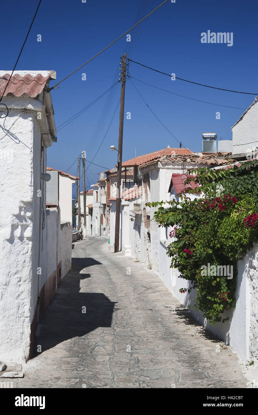 Lane, Old Town Ano Vathi, Samos town, island Samos, Mediterranean ...
