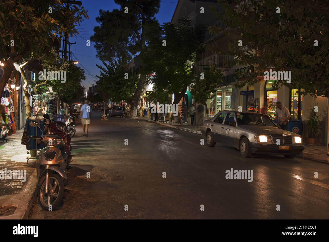 Evening mood, street, Pythagorion, island Samos, Mediterranean island ...
