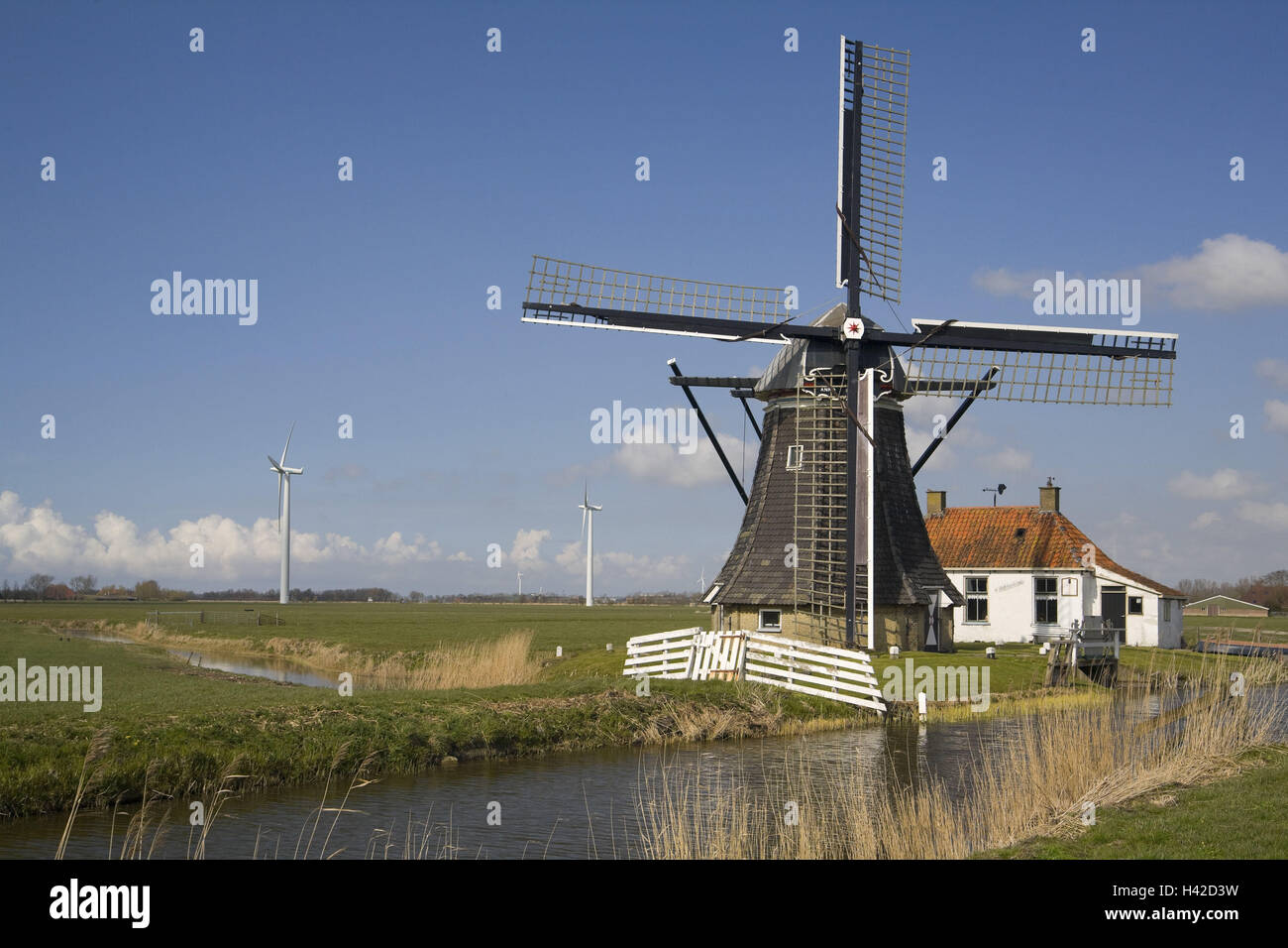 The Netherlands, Friesland, Sneek, house, windmill, wind turbines Stock ...