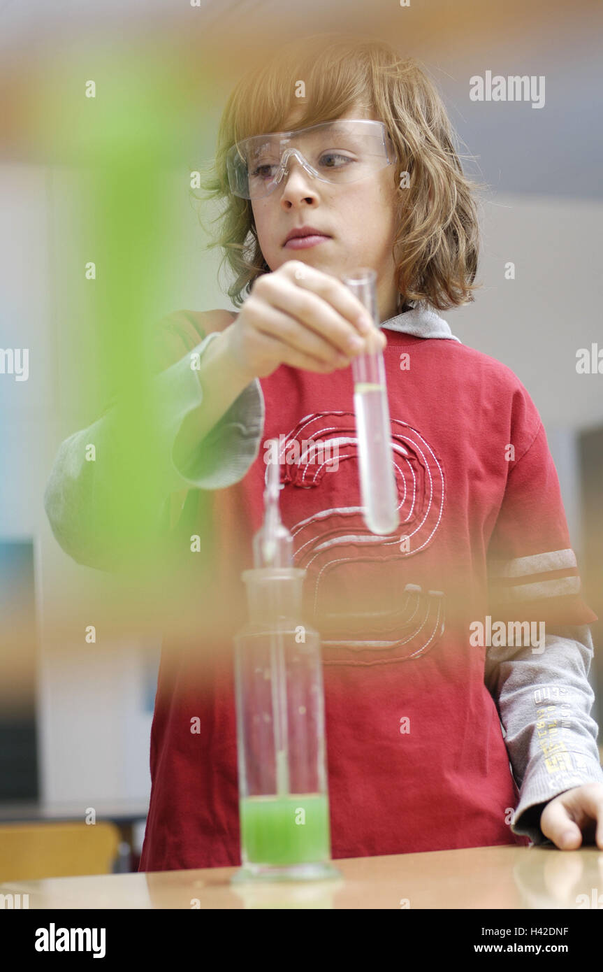 Boy, school, chemical lessons Stock Photo - Alamy