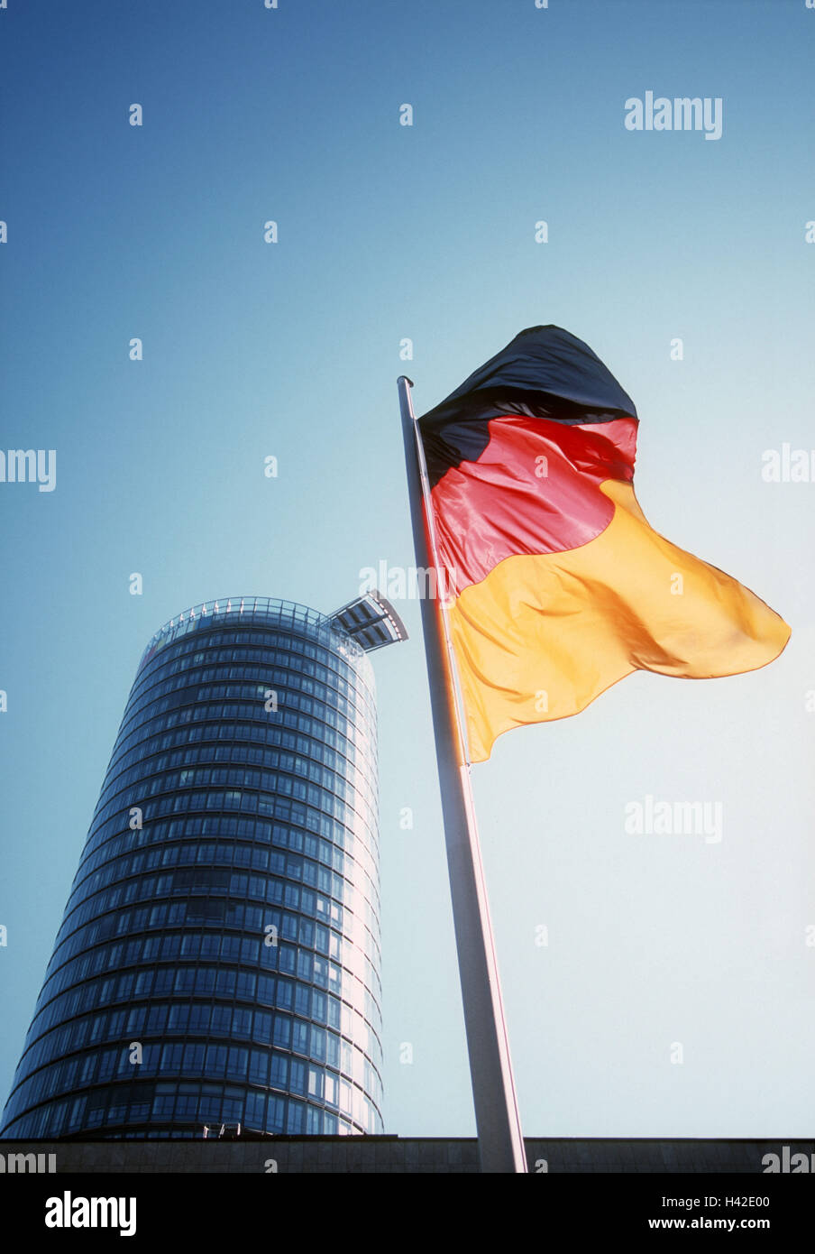 Germany, North Rhine-Westphalia, Dusseldorf, high rise, flag, Europe ...