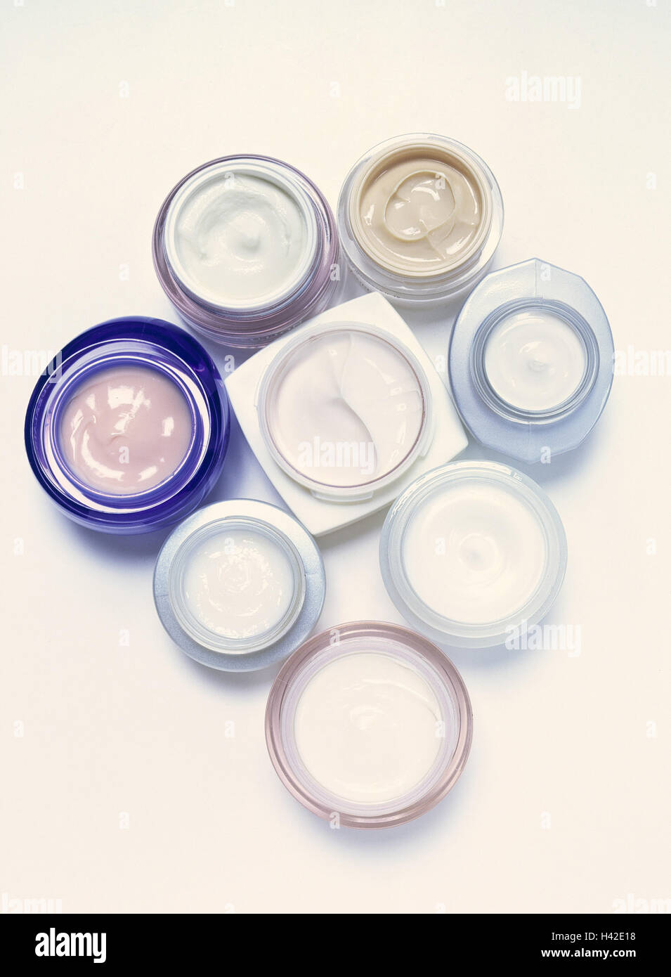 Cream pots, face cream, opened, from above, cosmetics, cosmetics ...