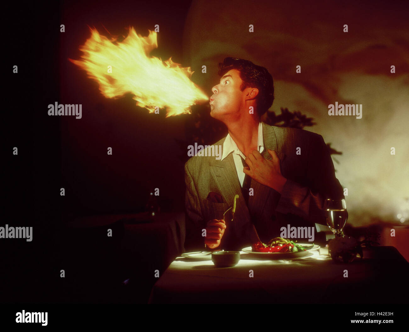 Restaurant, man, eat, gesture, "fire spittles" bar, guest, 30-40 years ...