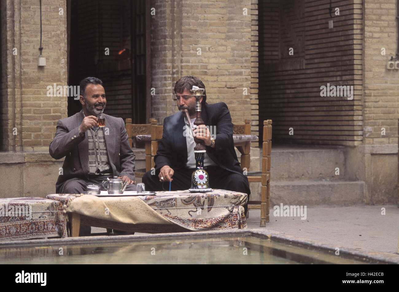 Iran, Shiraz, teahouse, men, tea drink, water whistle smoke, the Near ...