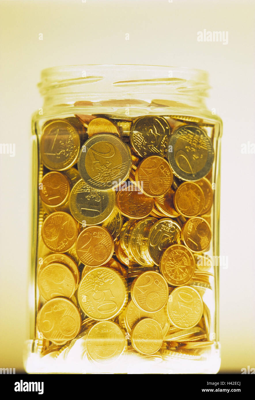Jam jar, stuffed, euro coins money, change, coins, coin money, euro ...
