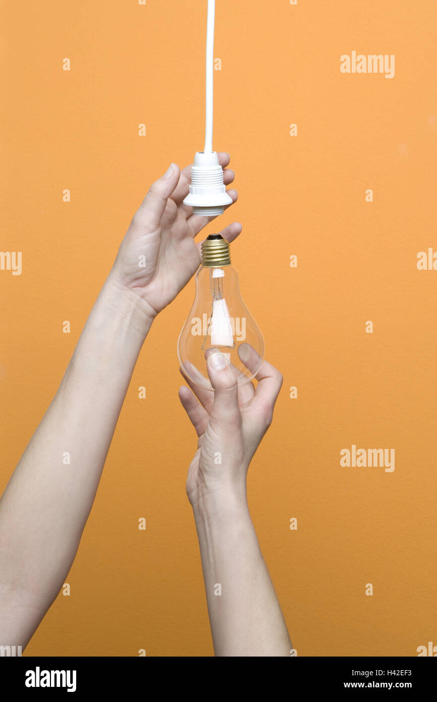 Woman, detail, poor, setting, light bulb, eindrehen Household, women ...