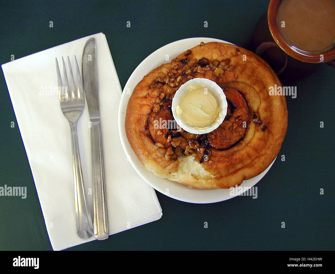 Breakfast, in American manner, coffee, cake, instruments, food, eat ...