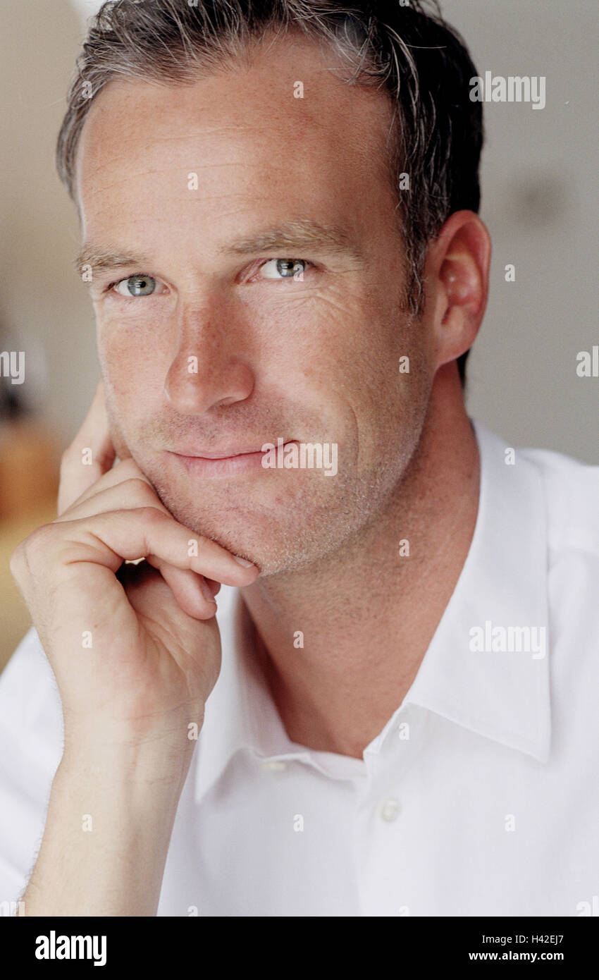 Man, smile, half portrait, man's portrait, 34 years, view camera ...