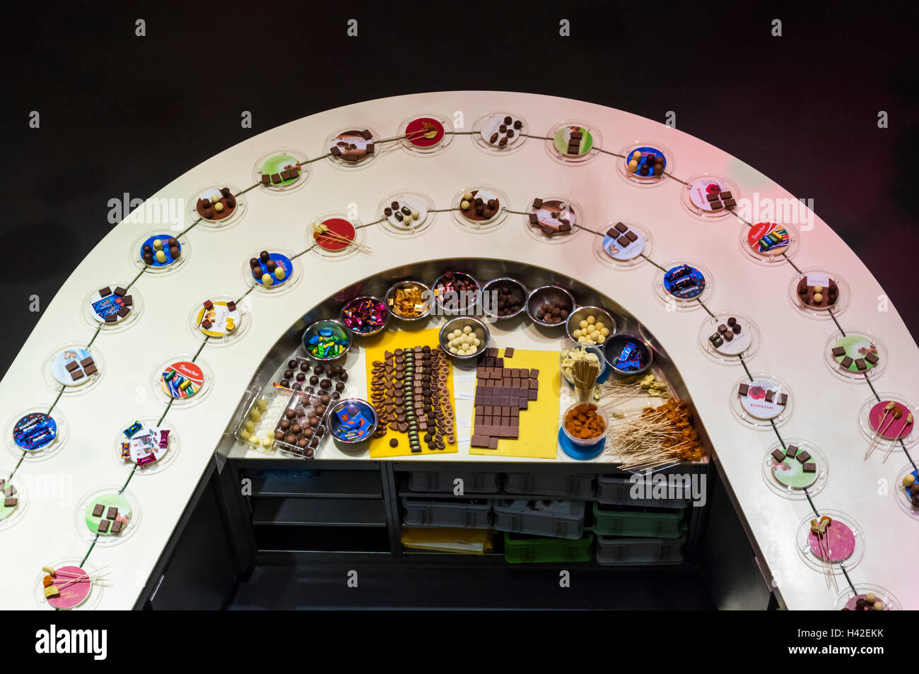 Swiss chocolate tasting counter in the chocolate museum of Chocolat ...