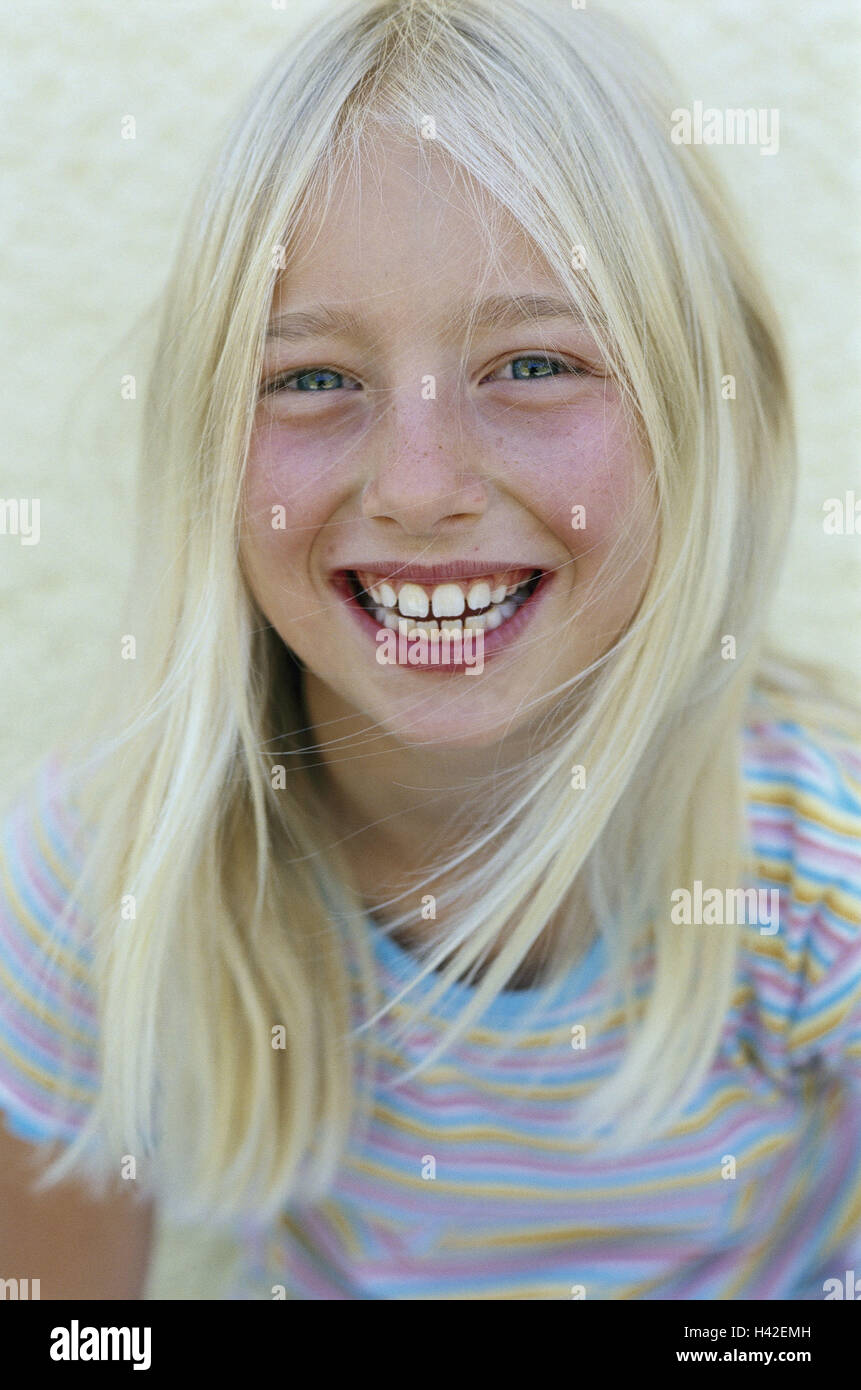 Girls, blond, laugh, portrait, 10 years, childhood, long-haired ...
