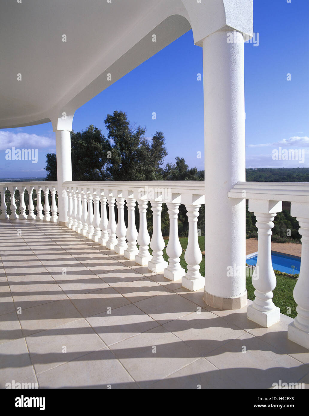 Portugal, Algarve, villa, terrace, pillar railing, shadow throw, Europe ...