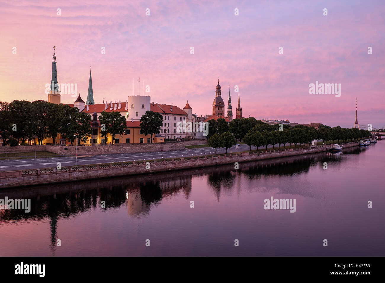 Panorama of old Riga early morning. Latvia. Summer view Stock Photo - Alamy